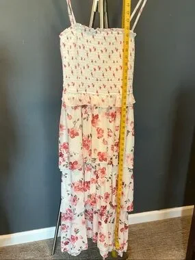 Ember | Dresses | White Maxi Dress With Pink Floral Print And Smocked ...